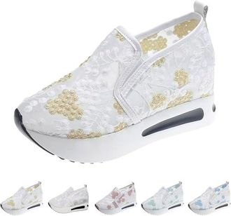 Generic Baskets orthop&eacute;diques pour femme - Broderie florale - Respirantes - Bout rond - Chaussures compens&eacute;es habill&eacute;es et d&eacute;contract&eacute;es - Chaussures de march