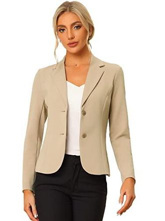 Allegra K Blazer Femme de Business &agrave; Col Revers Veste de Costume &agrave; Manches Longues Kaki S