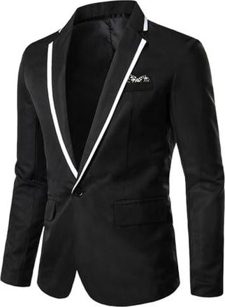 Generic Veste de Costume Homme Coupe Slim boutonn&eacute;e, Noire, Taille L, id&eacute;ale pour Un Look d&eacute;contract&eacute; ou Professionnel