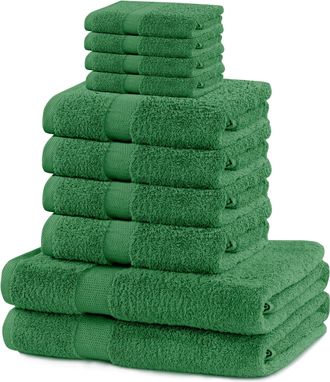 Decoking 10er Set Baumwolle Qualität 525g/m² 4 Gästehandtücher 30x50 cm 4 Handtücher 50x100 cm und 2 Badetücher 70x140 cm grün saugfähig Marina
