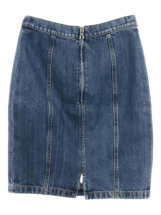 Chanel jupe en jean &agrave; d&eacute;tails de zips (1986-1988) - Bleu