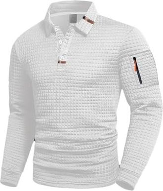 Generico Pull gaufr&eacute; avec col et boutons - Sweat &agrave; capuche - Pull &agrave; manches longues Jacquard avec imprim&eacute; &agrave; carreaux - Sweats dhiver pour homme, blanc, XL