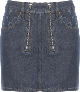 Marine Serre Femme, Jupes, Bleu, Taille: 40 FR Zipped Mini Skirt