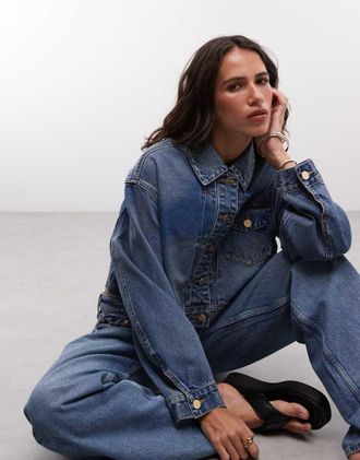 AllSaints Blink - Veste en jean courte - Bleu moyen d&eacute;lav&eacute;