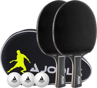 Joola Tischtennis Set Black Duo PRO 2 Tischtennisschl&auml;ger + 3 Tischtennisb&auml;lle + Tischtennish&uuml;lle, schwarz, 6-teilig