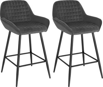 Woltu Barhocker 2er Set Designer Barstuhl Polsterhocker mit Armlehnen Hocker Tresenhocker Bistrohocker mit Rückenlehne Fußstütze Samt dunkelgrau BH372dgr-2
