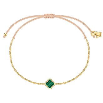 Glanzst&uuml;cke M&uuml;nchen Armband - Edelstahl Armband Malachit (synth.) Kleeblatt - Gr. ONESIZE - in Gold - f&uuml;r Damen