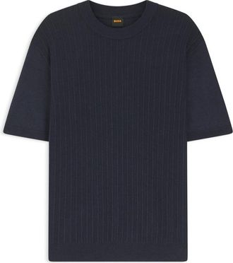 HUGO BOSS Strick-T-Shirt aus einem Leinen-Mix mit strukturiertem Streifen in