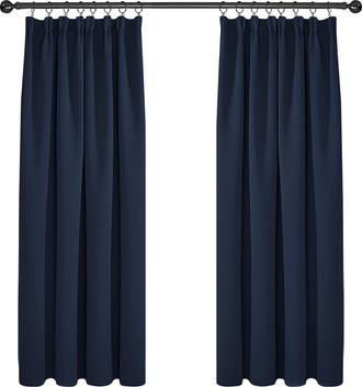 Deconovo Verdunkelungsgardinen mit Kräuselband Blickdicht Vorhang Gardinen Wohnzimmer Kälteschutz, 183x117cm(HöhexBreite), Dunkelblau, 2er Set