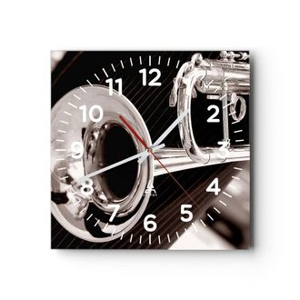 Arttor Modern Wanduhr Musik Trompete Instrument Orchester 30x30cm Quadrat Klein Wand Uhr Glas Analog Zimmeruhren K&uuml;che B&uuml;ro Wohnzimmer Glasuhr Wall Clock Dek