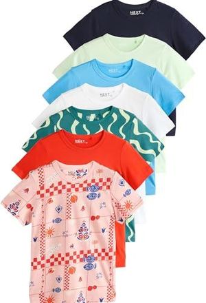 Next Femme T-Shirt Basique &agrave; Manches Courtes 100% Coton, Lot de 7 Multi Bright Colours S