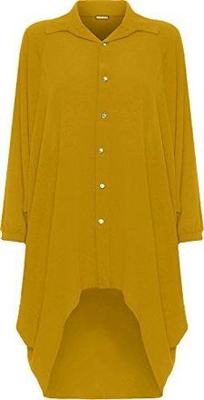 WearAll Femmes Grande Taille Batwing Chemise Robe Longue Manche Trempette Ourlet Salut Il Bouton Collier Dames - Moutarde - 52-54
