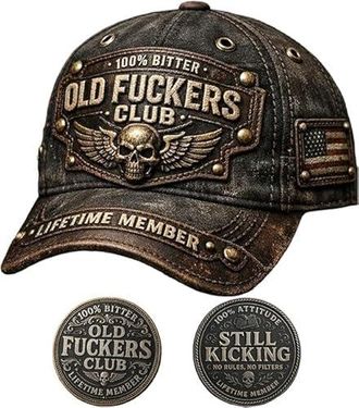 Generic Old Fucks Club Chapeau de baseball r&eacute;tro, broderie 100 % membre amer, chapeau amusant r&eacute;glable en 2026, chapeau noir en coton d&eacute;lav&eacute;, pi&egrave;ce de monnaie