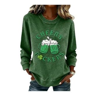 Generic Sweat-shirt d&eacute;contract&eacute; imprim&eacute; de la Saint-Patrick pour femme Motif tr&egrave;fle Cheers Fuckers, vert militaire, XXL