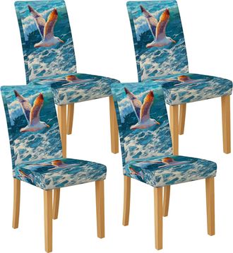 Generic Coastal Gull Esszimmerstuhlbezüge, Stretch- und waschbarer Spandex-Sitzschutz, dekorative Schonbezüge für Küche, Esszimmer, 4 Stück