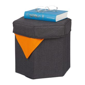 Relaxdays Sitzhocker mit Stauraum, faltbar, weich gepolstert, Wohnzimmer, Stoff, HBT 31x36x32 cm, Sitzw&uuml;rfel, dunkelgrau