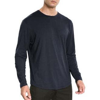 Generic T-shirt pour homme avec col rond ultra doux, l&eacute;ger, manches longues, d&eacute;contract&eacute;, t-shirt basique, Marine, 3XL