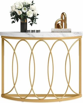Tribesigns Tribesigns - Console Meuble Console Entree Table Console, Dor&eacute; Table dEntr&eacute;e, Marbre Table dappoint Bout de Canap&eacute; avec Cadre M&eacute;tallique&Design