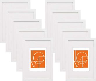 Woltu Bilderrahmen 21x29,7 cm A4, Fotorahmen zum vertikalen oder horizontalen Aufhängen/Aufstellen, Holzrahmen mit Passepartout, Set of 10 Posterrahmen Coll