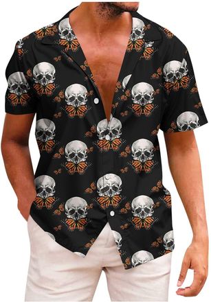 Jamicy Hawaii Hemd M&auml;nner Strand Hemden Sommer Kurzarmhemd Totenkopf Grafik Drucken Streetwear Tshirt Tops Y2K Oberteile Baumwolle Kleidung Jungen Mode Hemd 