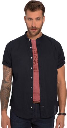 JP1880 Herren große Größen Übergrößen Menswear L-8XL Hemd, Halbarm, Leinenmix, Stehkragen, Modern Fit Navy blau 5XL 815225130-5XL