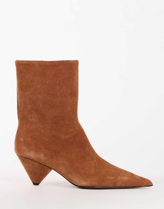 Topshop Kiki Stiefelette mit kegelf&ouml;rmigem Absatz in kastanienbraunem Wildleder