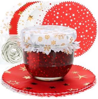 Com-Four 30x napperons décoratifs pour bocaux de conservation - napperons à confiture avec caoutchoucs - décoration de Noël pour bocaux de conservation - nappe