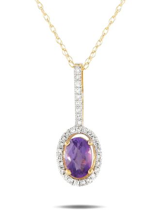 Luxury Bazaar collier en or 14ct à pendentif serti daméthyste et de diamant pre-owned