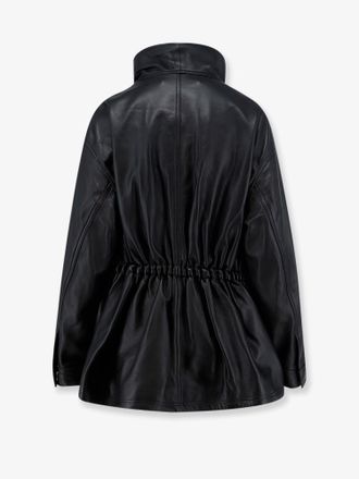 R&oacute;he Womens Leather Jacket With Drawstring Waist Black