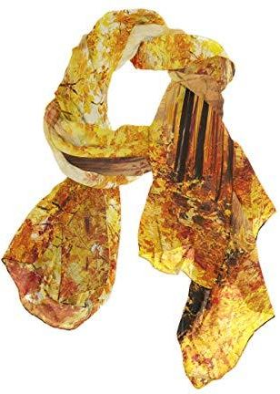 Mnsruu Écharpe longue en mousseline de soie Motif forêt dautomne