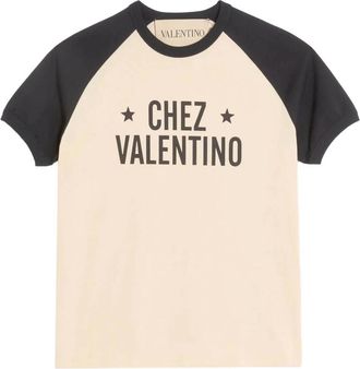 Valentino Garavani Homme, Tops, Blanc, Taille: S T-shirt en coton avec imprim&eacute; Chez Valentino