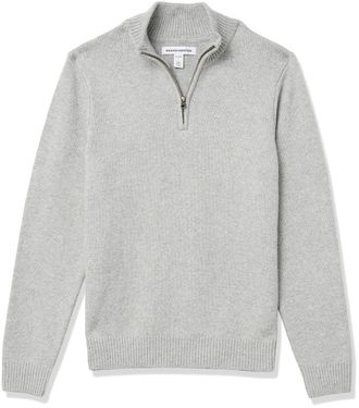 Amazon Essentials Herren Soft-Touch-Pullover mit Viertelreißverschluss und Langen Ärmeln, Hellgrau, S