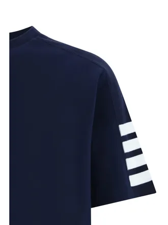 Thom Browne Mens Cotton Crewneck T-Shirt With Stripes Navy T-Shirts And Polos