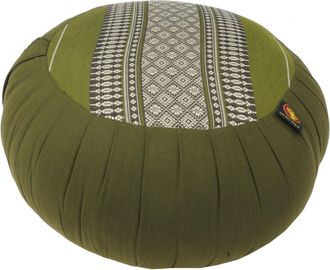 Guru Shop Rundes Meditationskissen, Yoga Kissen, Yogakissen, Sitzkissen, Bodenkissen, Dekokissen - Grün/grau, 20x35x35 cm