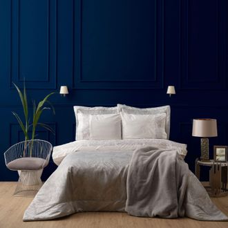 Karaca Home Lyra Silver 8-TLG. Mitgift Set, Bestickter Bettbezug, Bettw&auml;sche, Bestickter Kopfkissenbezug, Weiche spanische Decke, Tagesdecke, Kissenbezug mit Schw