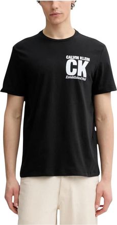 Calvin Klein Homme, Tops, Noir, Taille: M T-shirt Imprim&eacute; &agrave; Col Rond et Manches Courtes