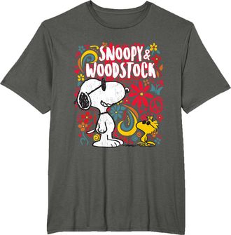 Peanuts 70er Jahre Floral Snoopy And Woodstock T-Shirt