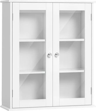 Kleankin Armoire Murale de Salle de Bain, Meuble de Rangement Suspendu pour Salle de Bains avec 2 Portes en Verre trempé et étagère réglable, Meuble WC Suspend