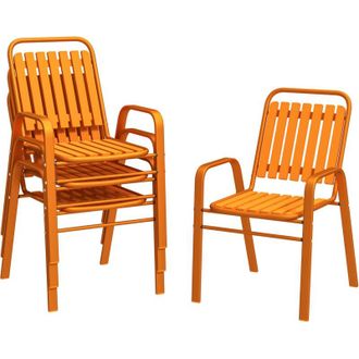 OUTSUNNY Lot de 4 chaises de jardin empilables design n&eacute;o-r&eacute;tro avec hauts dossiers accoudoirs acier &eacute;poxy orange