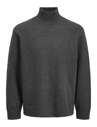 Jack & Jones JACK&JONES Herren JORSOFT Knit HIGH Neck Strickpullover, Dark Grey Melange, Medium
