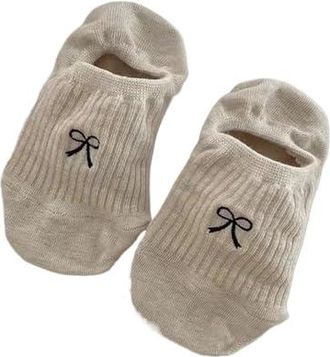 Generico Chaussettes de bateau de couleur unie Bowknot, chaussettes invisibles fines et respirantes pour femmes (5 paires), Skin Color, Taille Unique