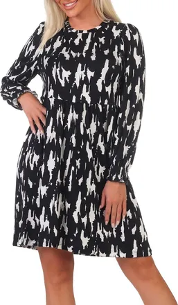 Hailys Damen Langarm Mini-Kleid Jo44sie kurzes Damenkleid mit Alloverprint KY-PO2202014-A Black Div (7086) M