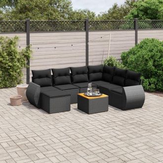 vidaXL Vidaxl - Salon de jardin 8 pcs avec coussins noir r&eacute;sine tress&eacute;e