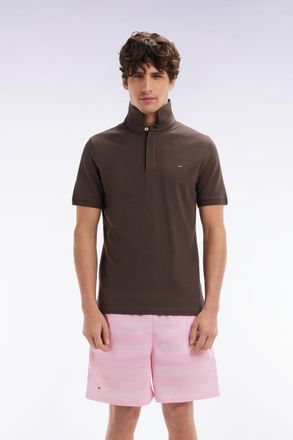 Eden Park Polo &Agrave; Manches Courtes En Piqu&eacute; Coton Stretch Marron Coupe Ajust&eacute;e