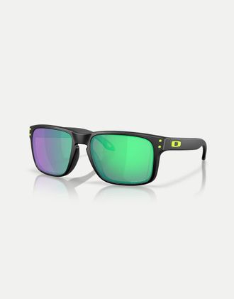 Oakley Holbrook - Court Collection - Lunettes de soleil carr&eacute;es &agrave; verres miroir verts - Noir mat