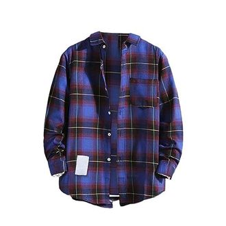 Generic Chemise &agrave; carreaux pour homme - Chemise d&eacute;t&eacute; &agrave; manches longues pour homme - Poche poitrine - Chemise de loisirs - Streetwear - Chemise traditionnelle 