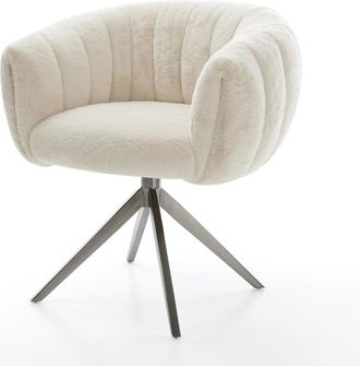 DELIFE Drehstuhl Jada-Flex Pl&uuml;sch Creme-Wei&szlig; Kreuzgestell breit Graphit 360&deg; drehbar Wippfunktion Taschenfederkern, Esszimmerst&uuml;hle