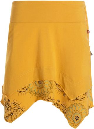 vishes Alternative Bekleidung - Damen Mini-Rock Baumwolle Mandala-Druck extra breiter Bund mit Kordel-Zug und Taschen gelb 38