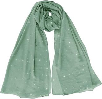 Lina & Lily Foulard Hijab Femme en Mousseline de Soie avec Strass Scintillante (Vert Menthe)