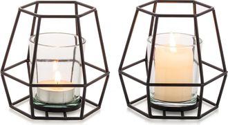 Nuptio Nuptio Stumpenkerzenhalter Schwarz Teelicht Kerzenhalter 2 Stück Geometrische Teelichthalter mit Votivglas Kerzenhalter Metall Kerzenständer Tischdeko